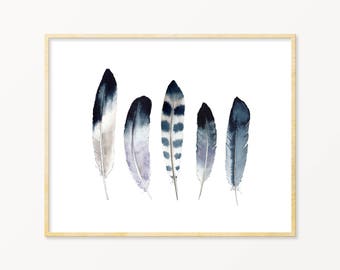 Blue Feather Print - Etsy