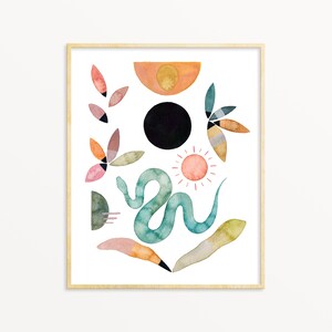 Abstract Serpent Art Print. Boho Snake Print. Sun Moon Art. Modern ...