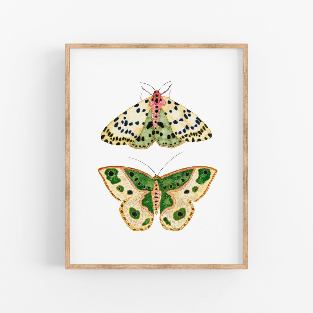Green Moths Art Print. Fun Bug Art. Nursery Art. Moth Painting. Green ...
