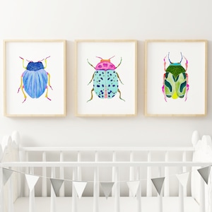Blue Green Beetle Art Print. Fun Bug Decor. Kids Room Wall Art. Nature ...