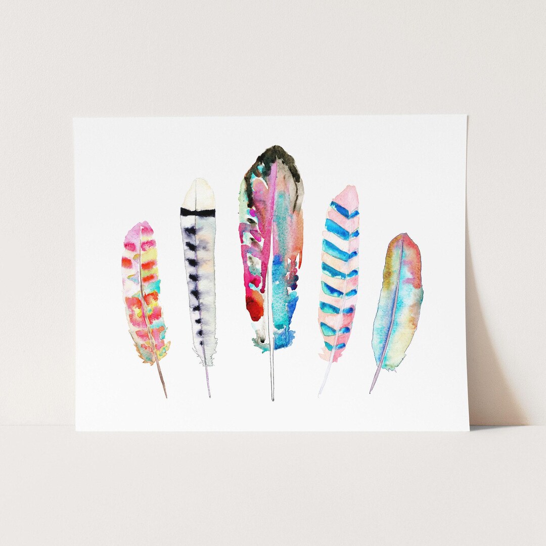 Feather Art. Watercolor Feathers Art Print. Colorful Boho Feather Art ...