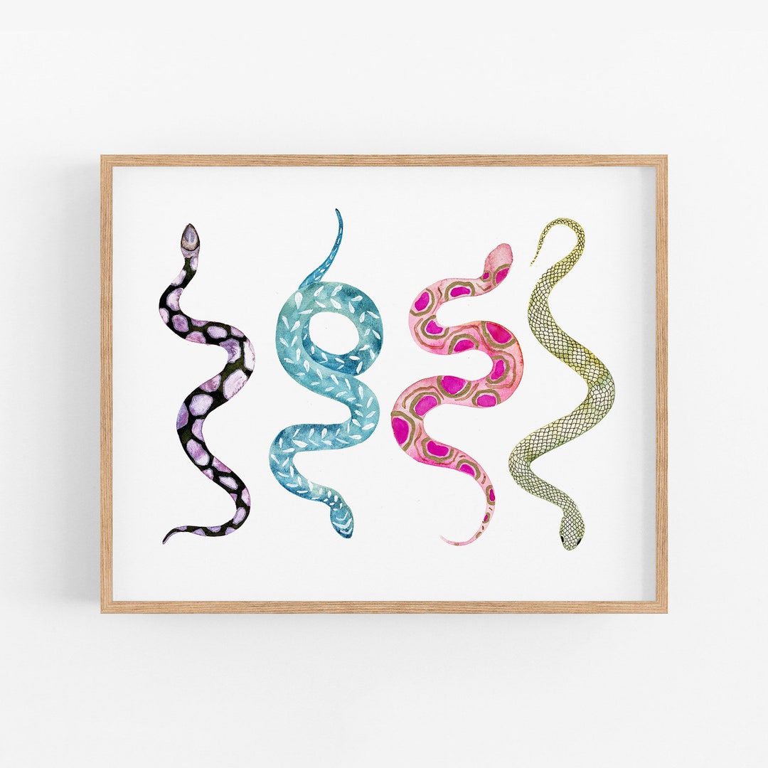 Colorful Watercolor Snakes Art Print. Nursery Decor. Kids Room Art ...