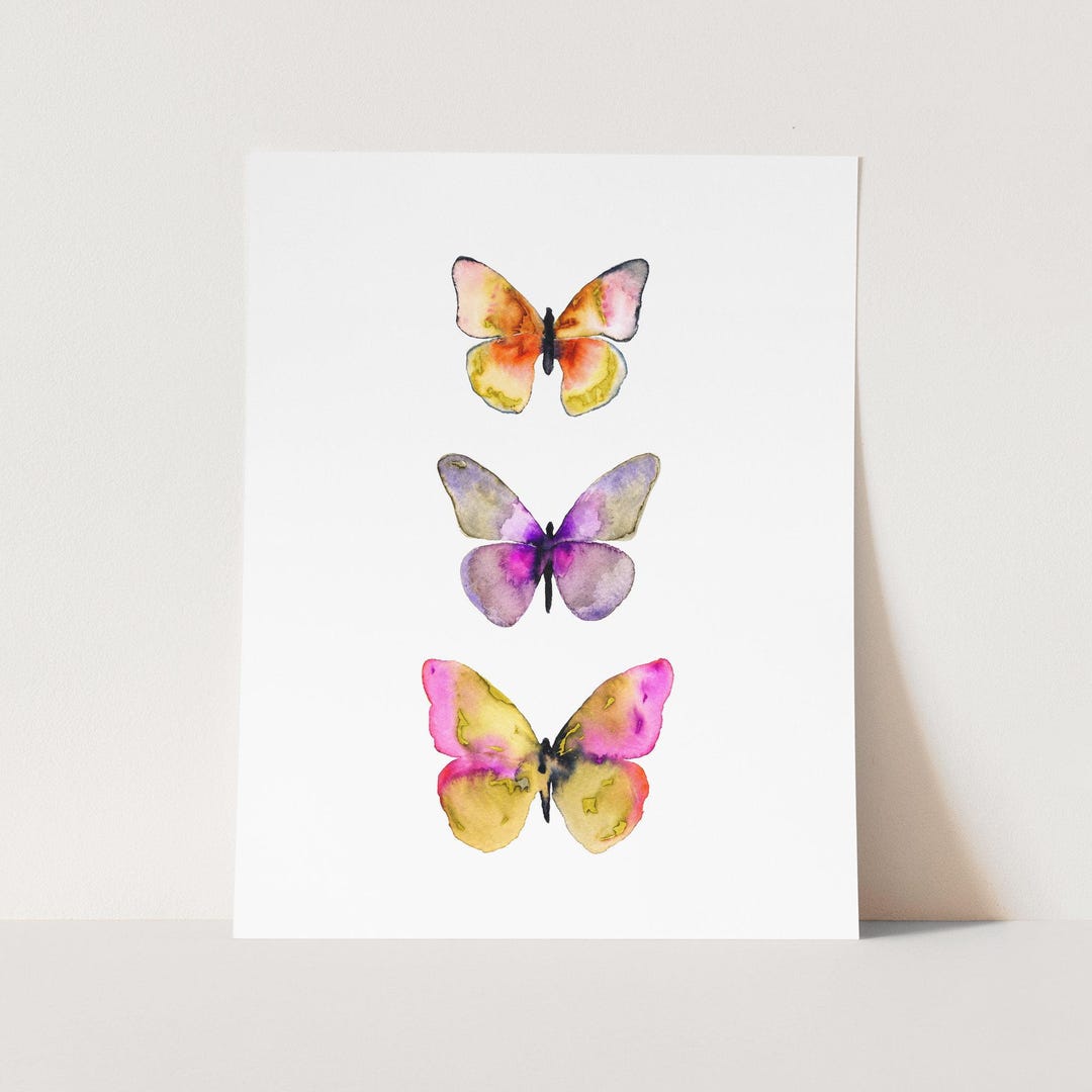 Watercolor Butterfly Poster, Pink & Purple Butterfly Art Print, Bright ...
