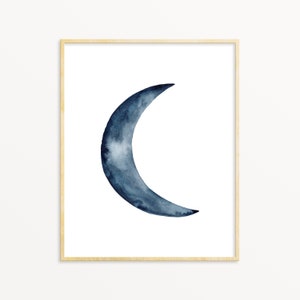 Moon Phase Art Print. Indigo Waning Moon. Crescent Moon Art. Art Print ...