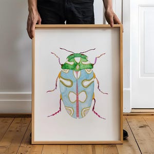 Bright Blue Green Watercolor Beetle Art Print. Fun Bug Decor. Insect ...