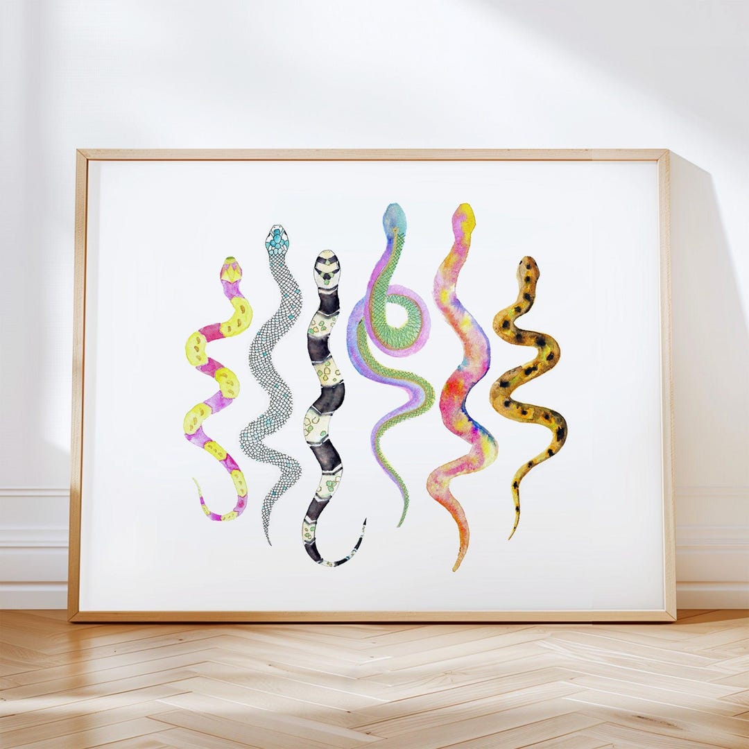 Colorful Watercolor Snakes Art Print. Reptile Painting Wall Art ...