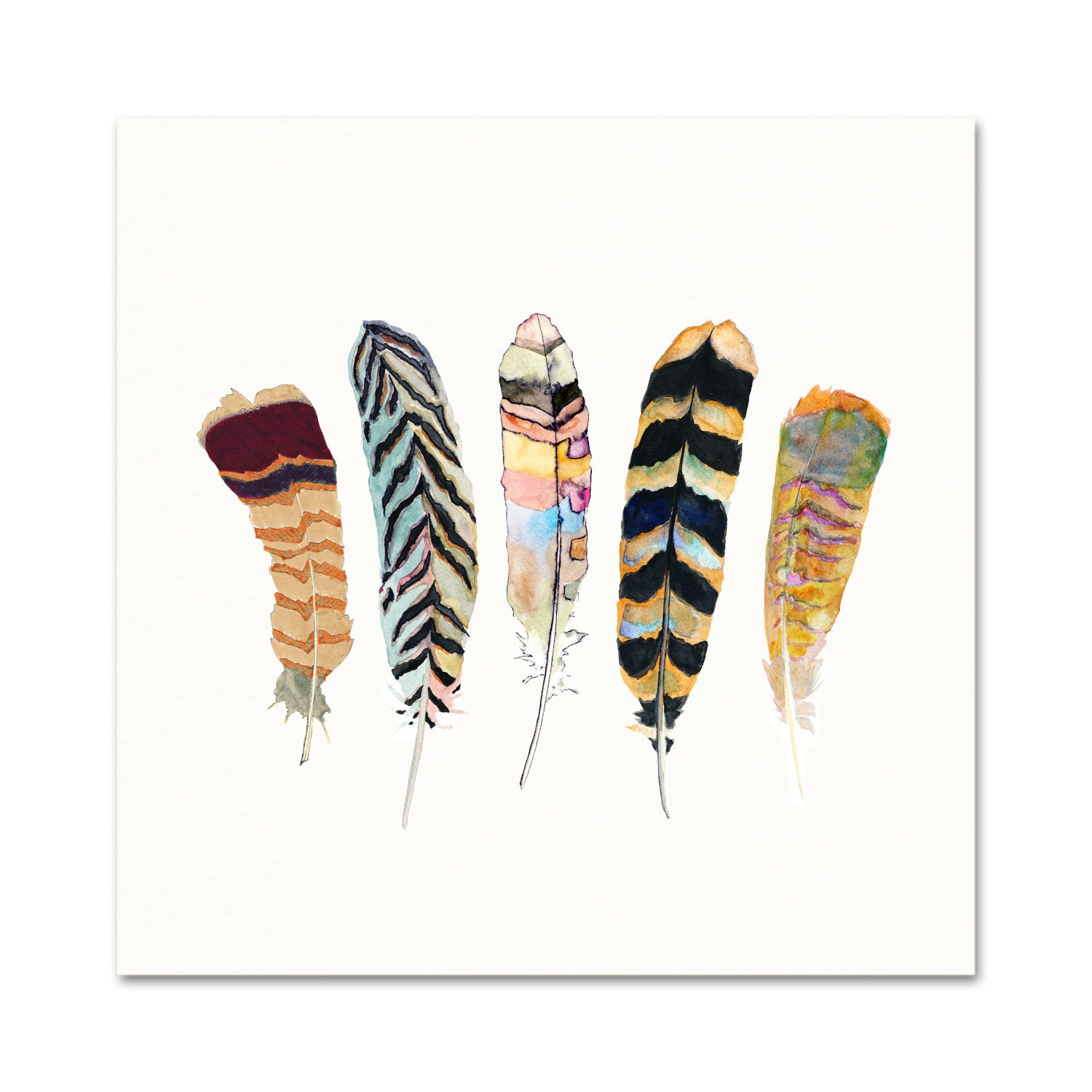 Tribal Feather Art Print. Watercolor Feather Art. Southwest