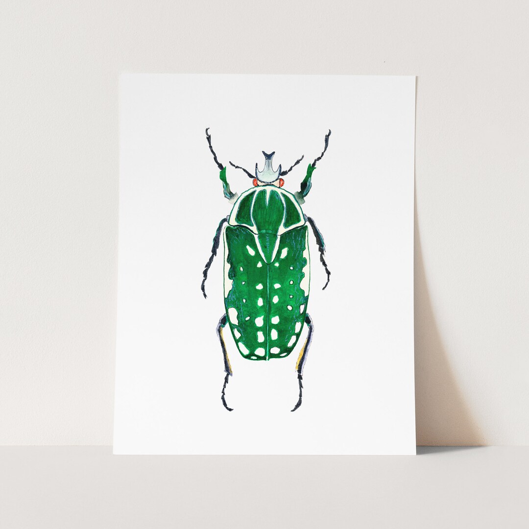 Green Beetle Watercolor Art Print. Bug Art. Kids Room Decor. Minimalist ...