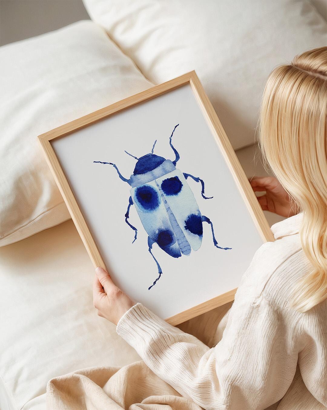 Indigo Beetle Art Print. Blue Bug Prints. Large Vibrant Insect ...