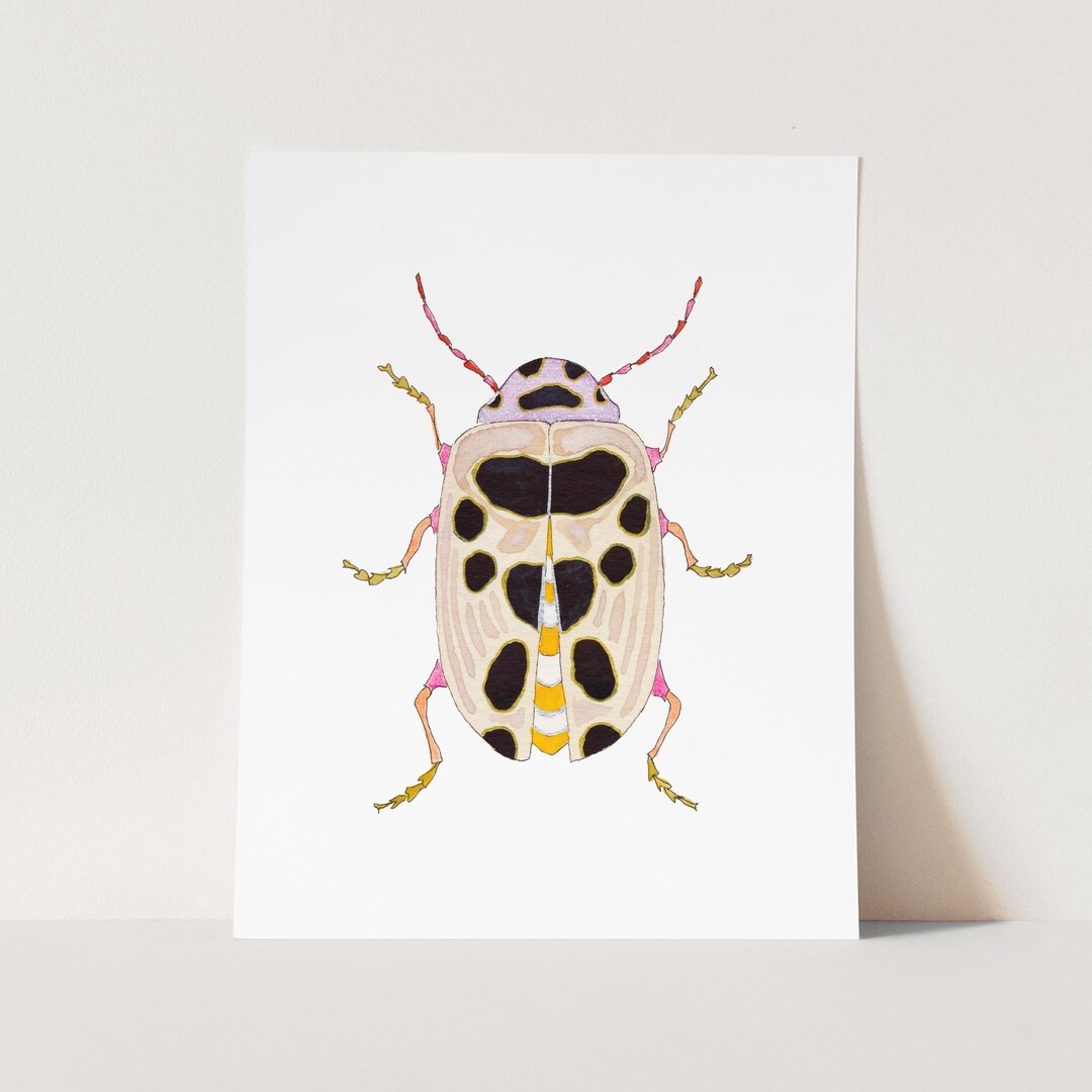 Watercolor Beetle Art Print. Beige and Purple. Fun Blue Bug Art ...