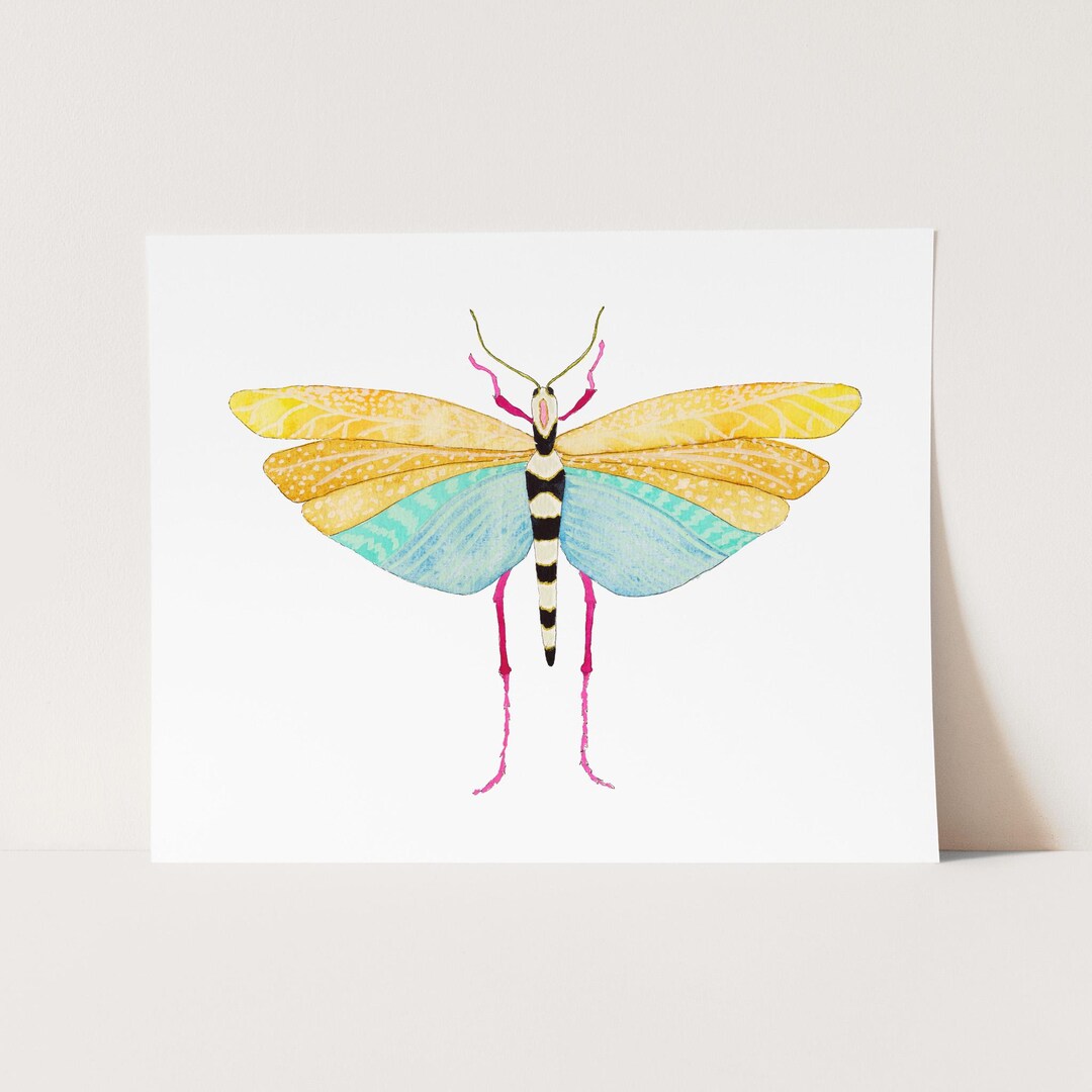 Fun Bug Art Print. Pretty Grasshopper Art. Colorful Bug Watercolor Art ...