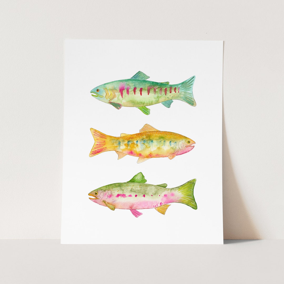 Watercolor Trout Art Print. Colorful Pink Orange Blue Trout Art. Man ...