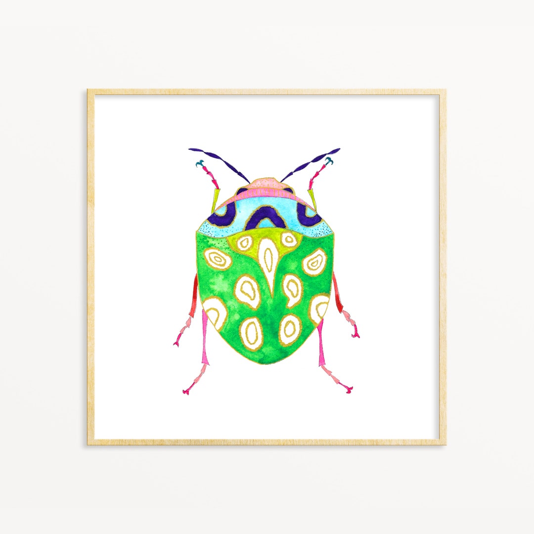 Green Beetle Art Print. Colorful Insect Art. Bright Bold Kids Room ...
