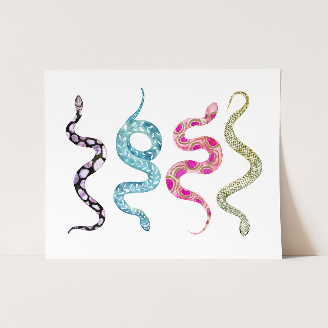 Colorful Watercolor Snakes Art Print. Nursery Decor. Kids Room Art ...
