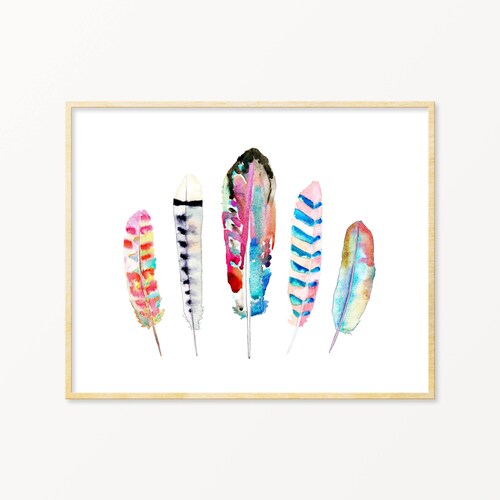 Watercolor Painting Nature Art Feather Artturkey Feathers | Etsy