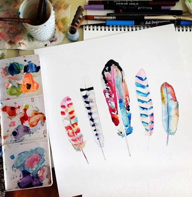 Feather Art. Watercolor Feathers Art Print. Colorful Boho - Etsy