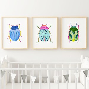Blue Beetle Beauty Art Print. Watercolor Bug Art. Fun Bug Decor. Nature ...