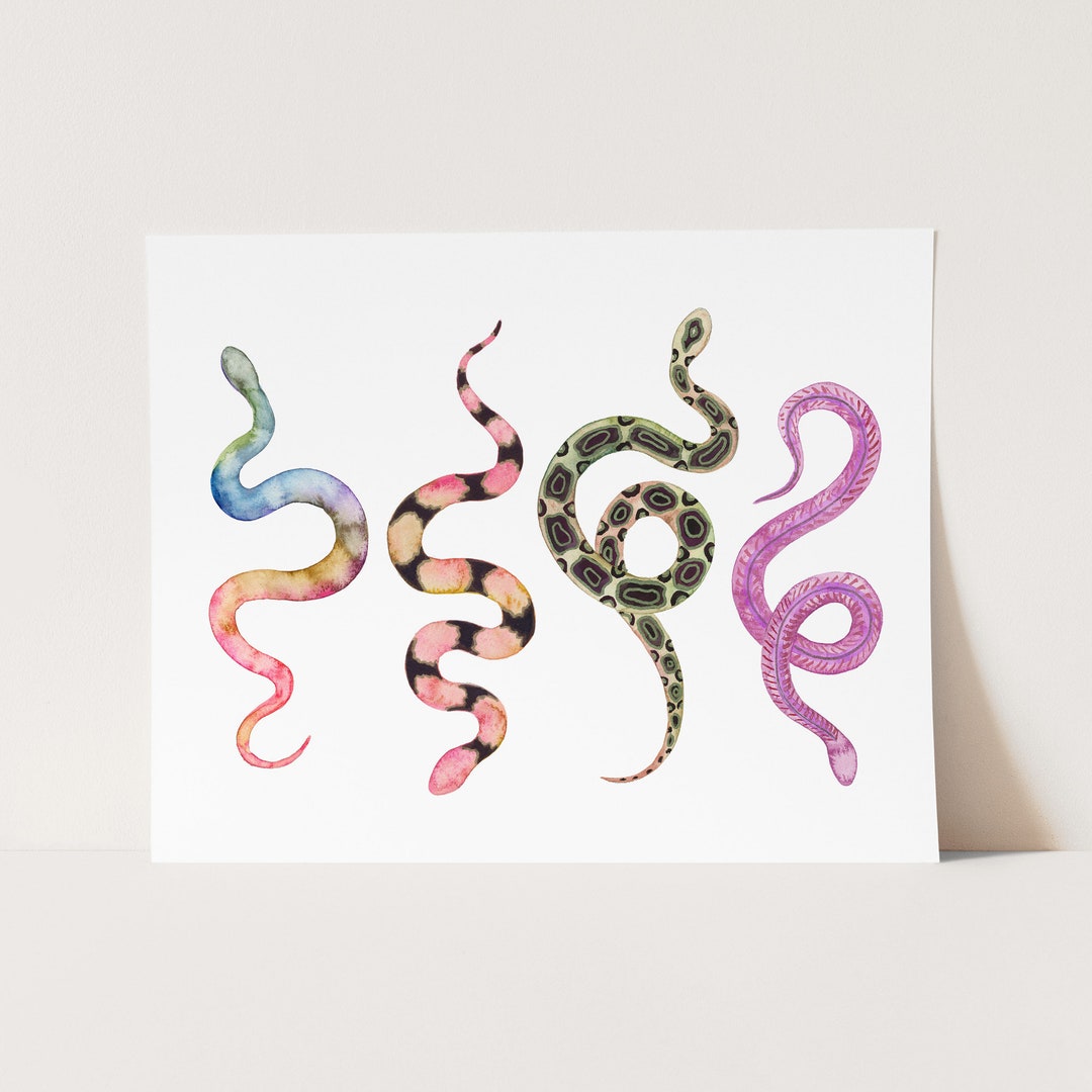 Brightly Colored Snake Art. Dorm Art. Colorful Snake Art Print. Fun ...