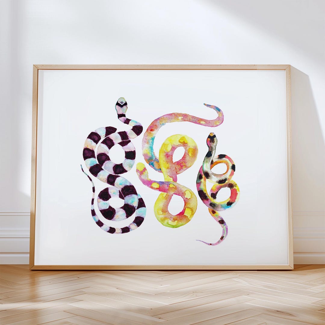 Vibrant Watercolor Snake Art Print. Colorful Snakes Painting for Boys ...