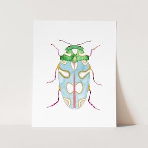 Bright Blue Green Watercolor Beetle Art Print. Fun Bug Decor. Insect ...