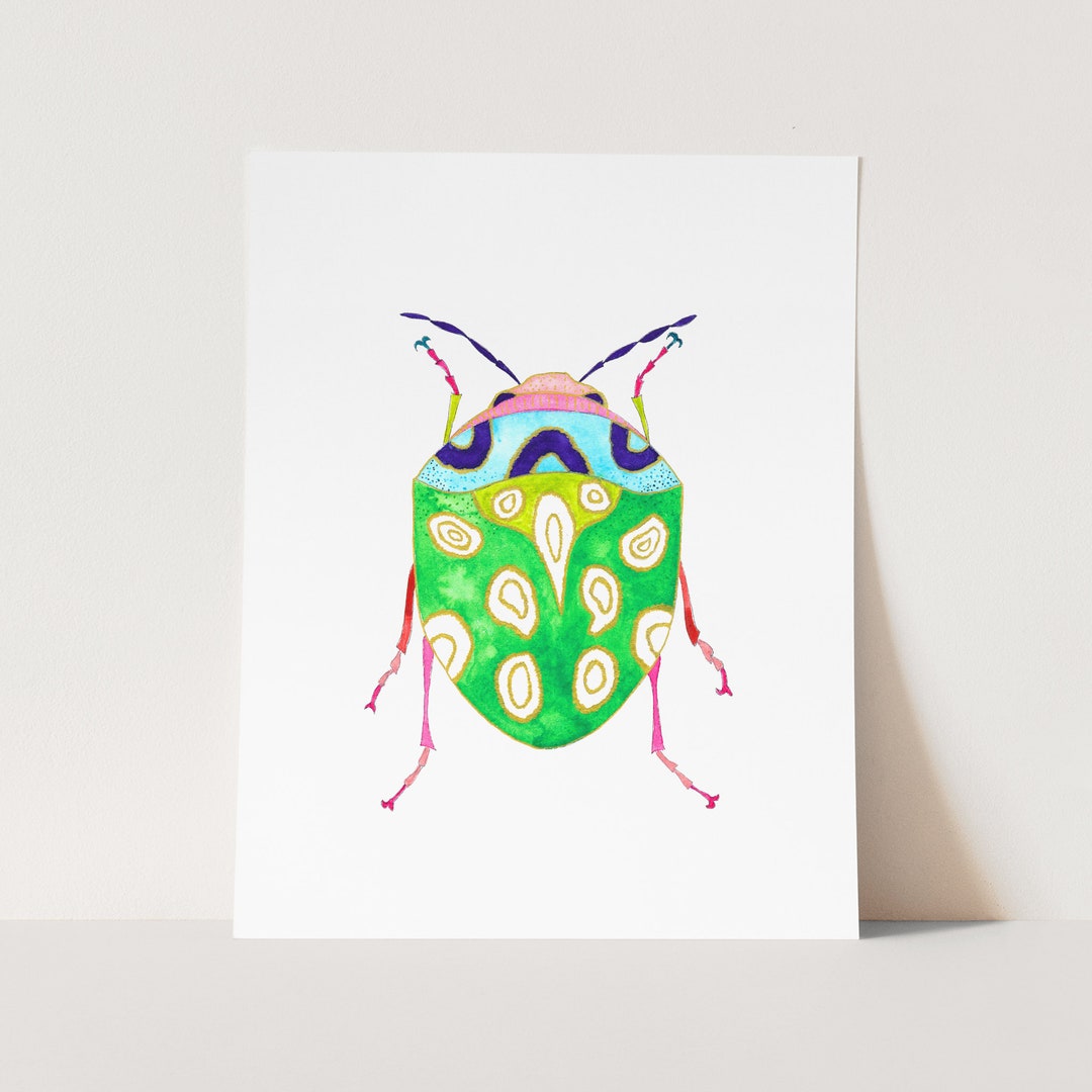 Green Beetle Art Print. Colorful Insect Art. Bright Bold Kids Room ...