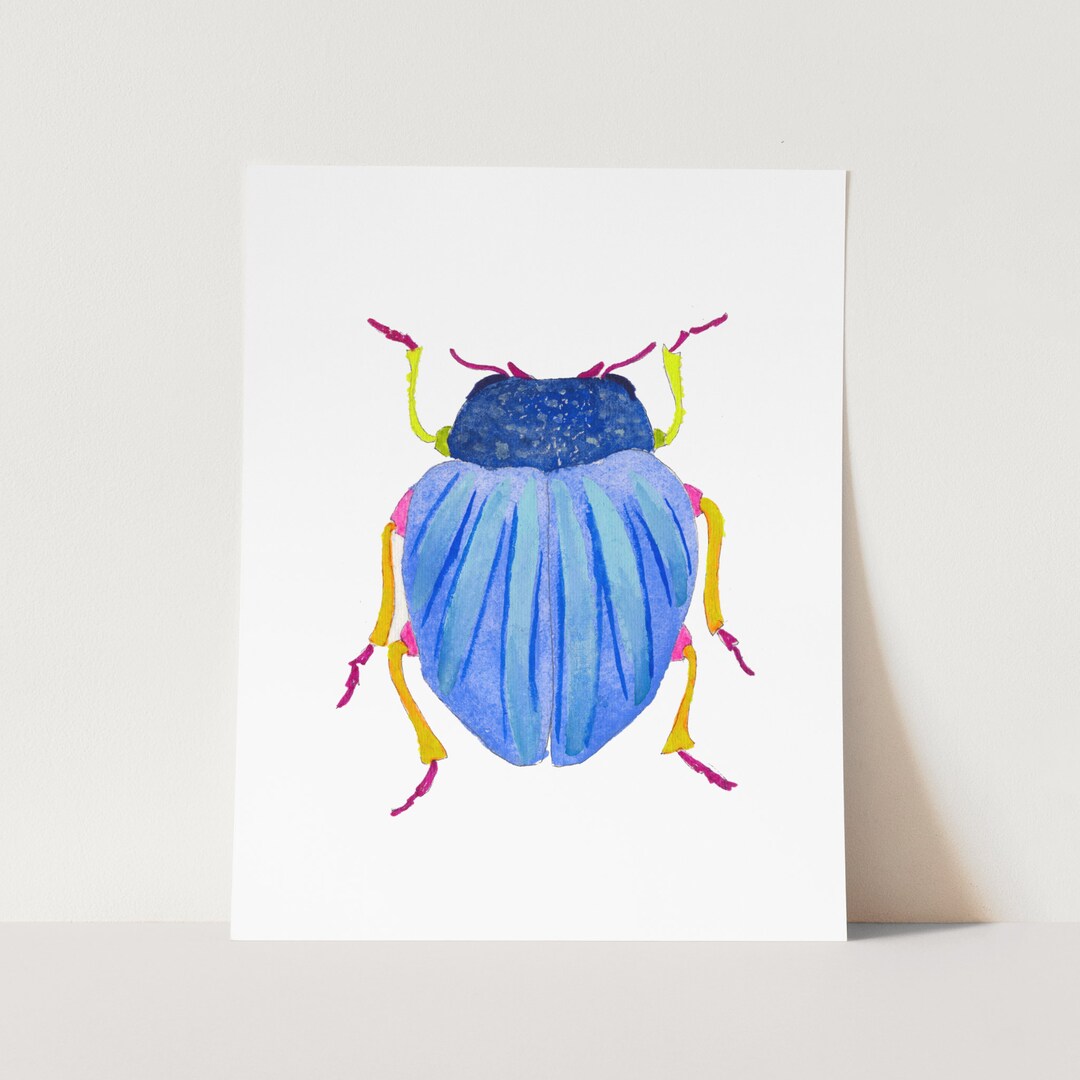 Blue Beetle Beauty Art Print. Watercolor Bug Art. Fun Bug Decor. Nature ...
