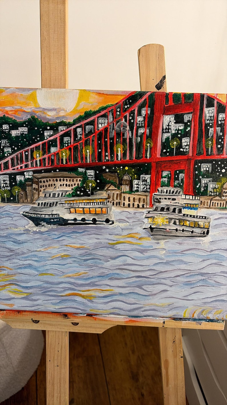 Original Acrylic Painting Istanbul - Mosque Building, Landscape and Sea ...