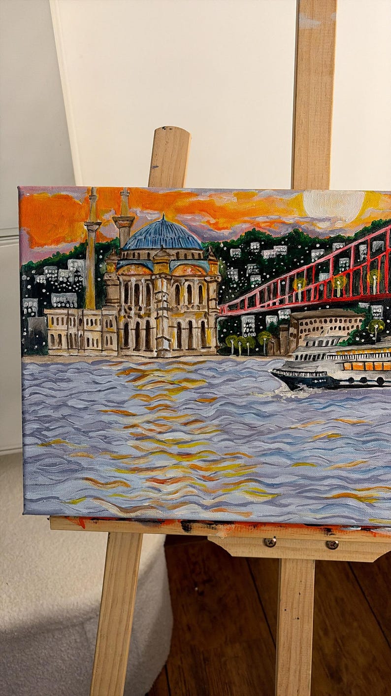 Original Acrylic Painting Istanbul - Mosque Building, Landscape and Sea ...