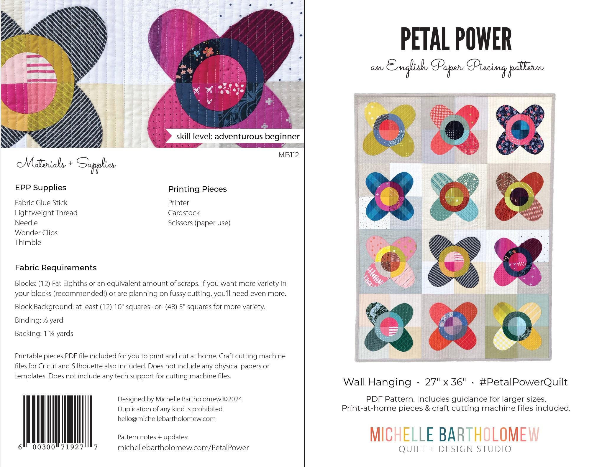 Petal Power EPP Quilt Pattern PDF With Printable Template and Machine Files for Cricut and ...