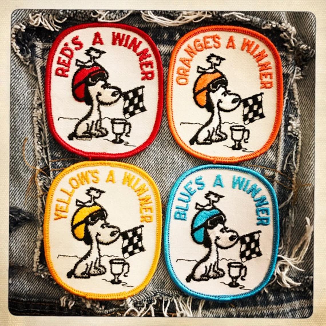 SNOOPY & WOODSTOCK Racing Flag Winner Competition Patches ~ PEANUTS ...