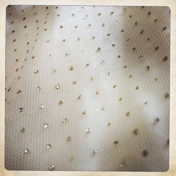 Beautiful SHEER Metallic Silver Polka Dot Tulle Vinta… - Gem