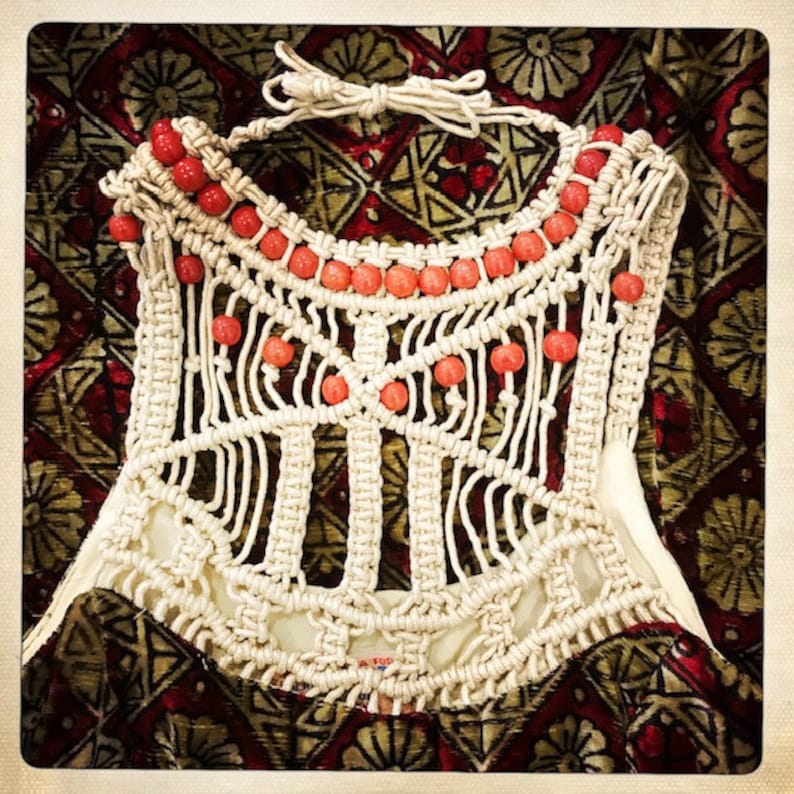 INSANE! - Dramatic Macrame / Maroon Velvet Hand-blocked Vintage 70s ...