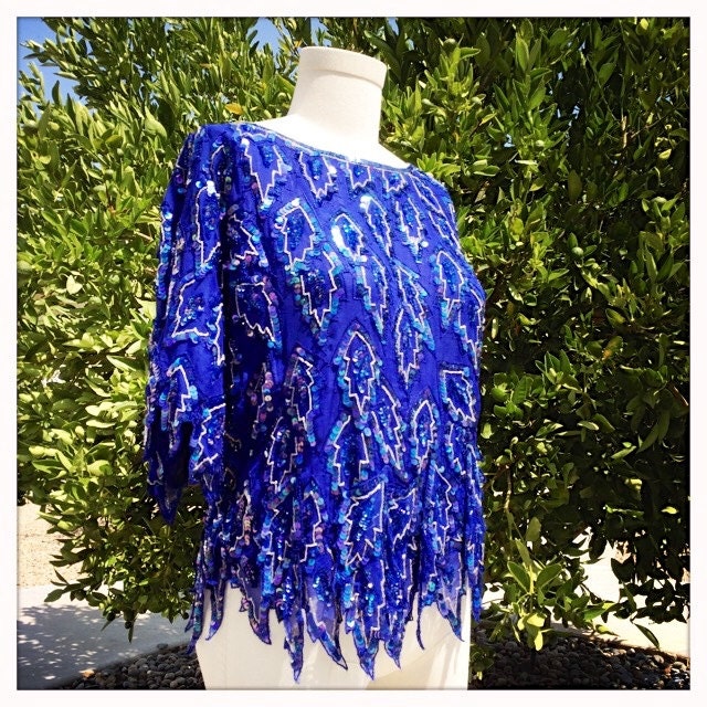 FLASHY Vintage 70s BLUE FLAME Beaded Disco Top Boho Studio 54 - Etsy