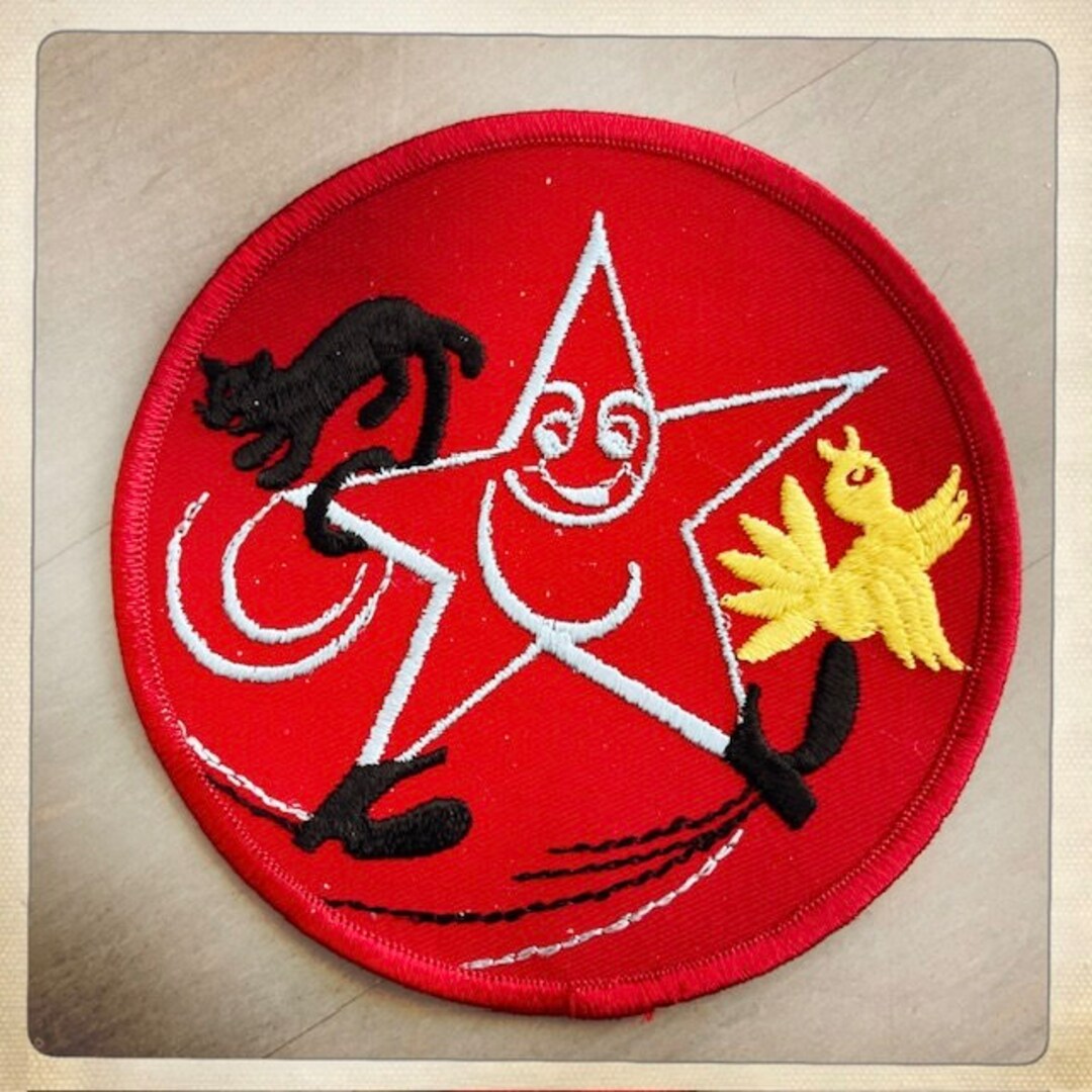 Large 5" Round VTG 70s Blue Smiling Star Red Patch With Black Cat and ...