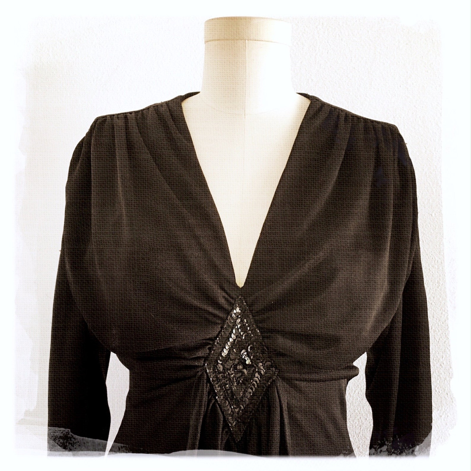 Slinky DISCO DIVA 70s Black Sequined LBD Vintage Climax for David ...