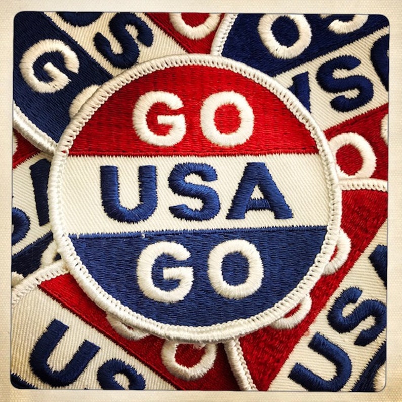 GO USA GO – Round Patch Authentic Vintage 60s 70s Denim Hippy Hippie ...
