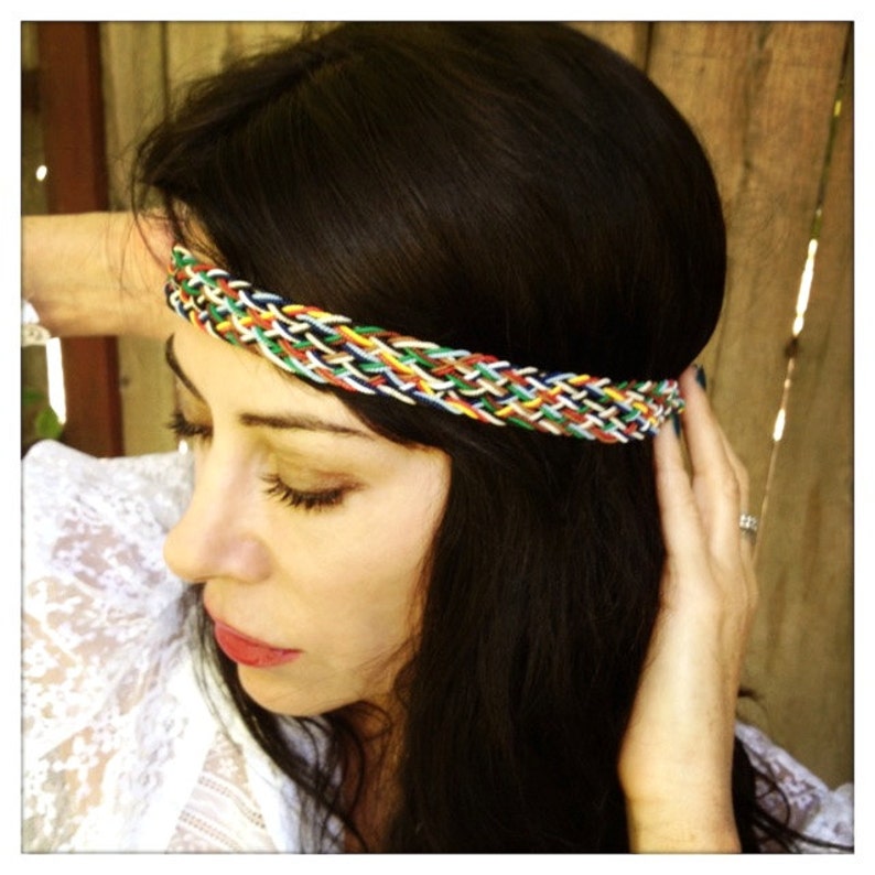 Wide Authentic Vintage 70s Rainbow Multi Color Headband Hippy Etsy