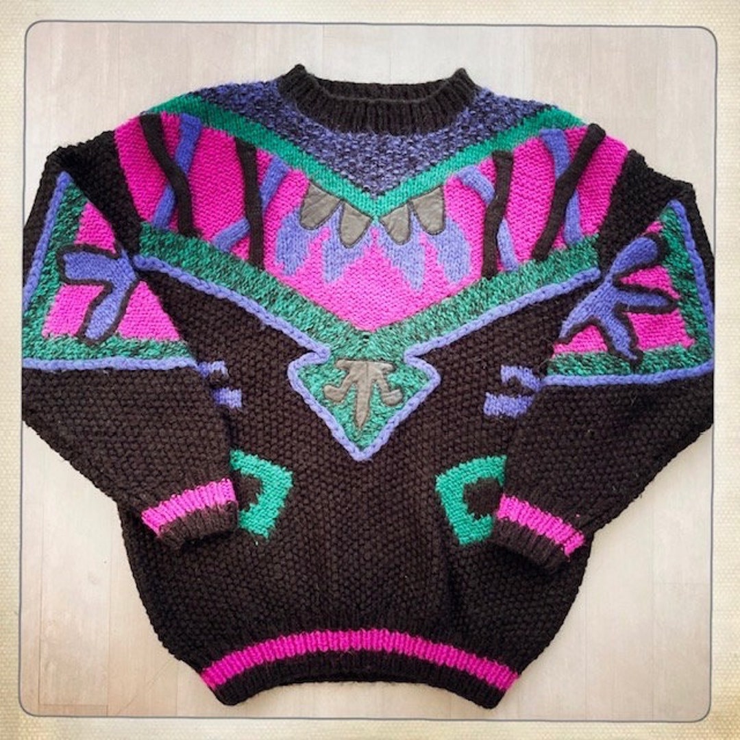 NEW WAVE - Vintage 80s NOVO Abstract Sport Sweater Jumper - Size Medium ...