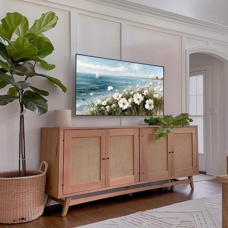 Paisagem costeira com flores silvestres brancas - Arte para TV Samsung ...