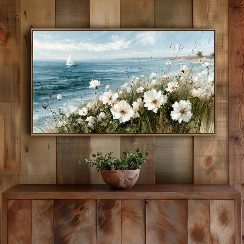 Paisagem costeira com flores silvestres brancas - Arte para TV Samsung ...