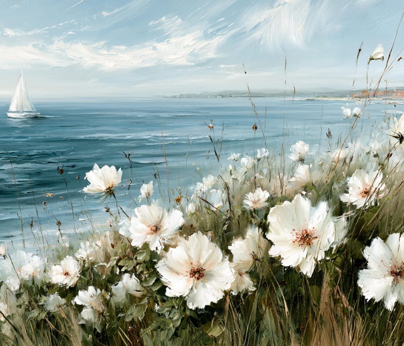Paisagem costeira com flores silvestres brancas - Arte para TV Samsung ...
