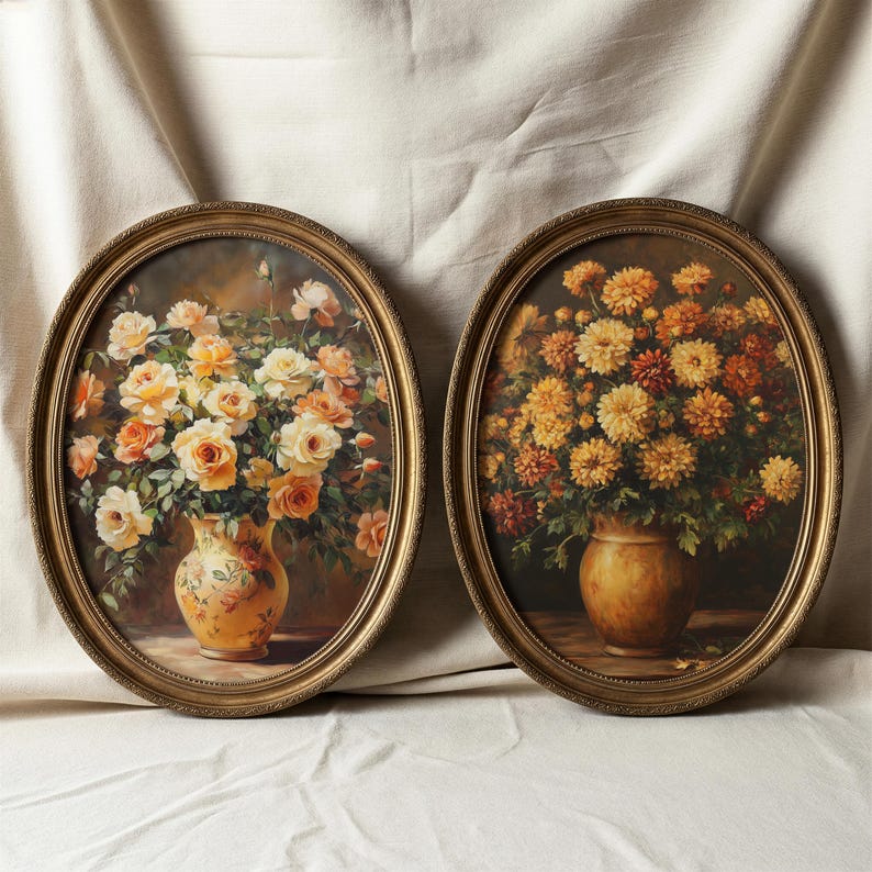 Vintage Floral Still Life Prints: Warm Botanical Pair (digital Download ...