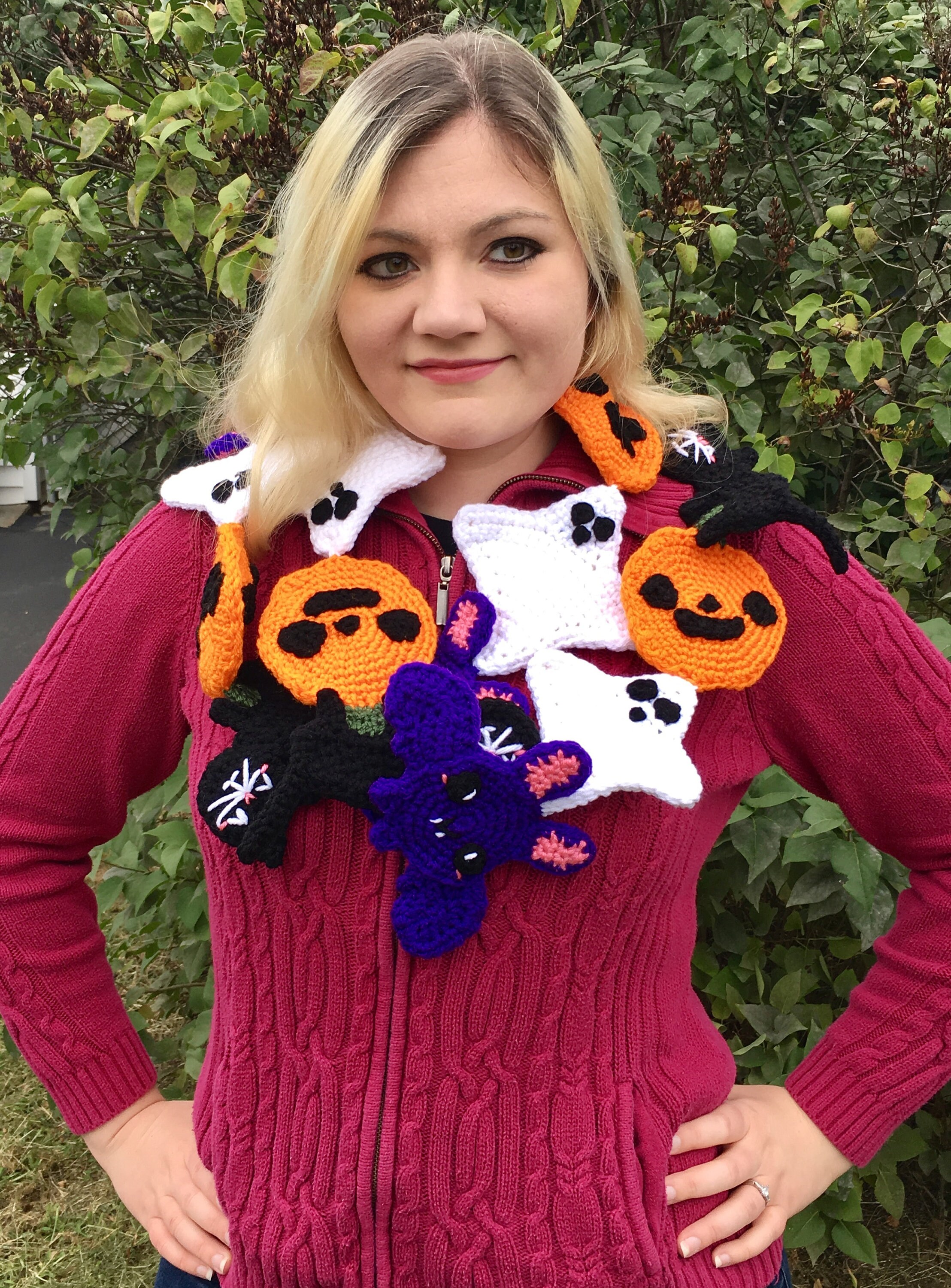 Kawaii Halloween Scarf Crochet Pattern Pumpkin Ghost Bat - Etsy