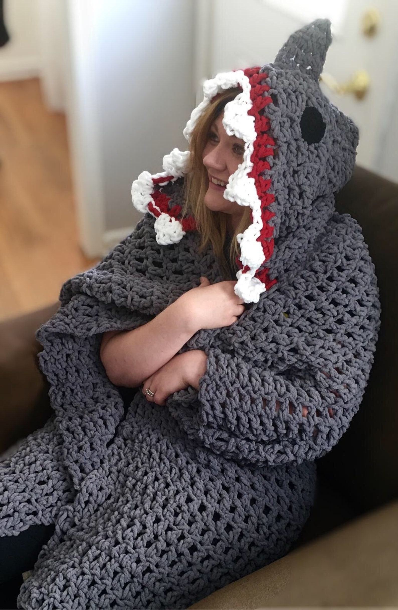 Shark Hooded Blanket Crochet Pattern - PATTERN ONLY - One Size Fits ...
