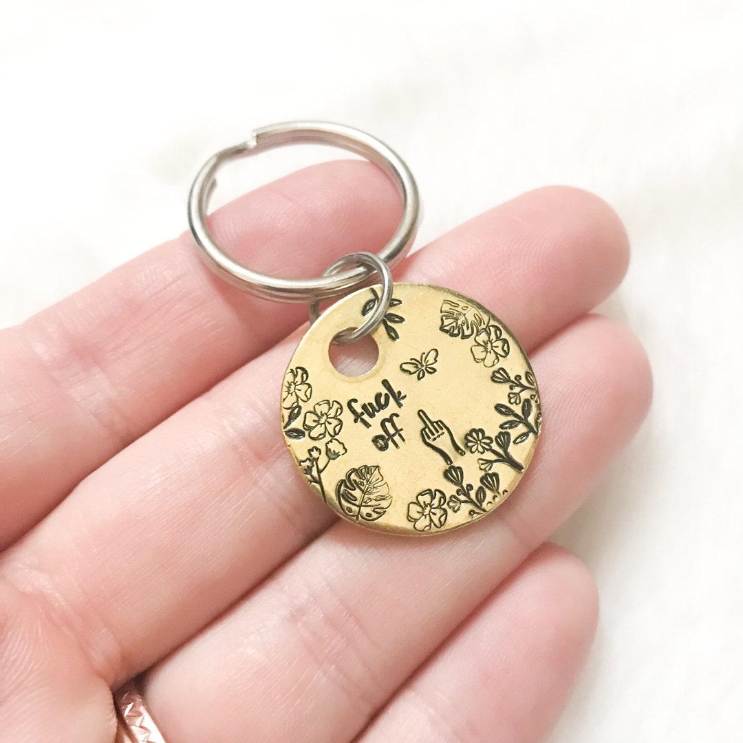 Fuck off Floral Middle Finger Key Chain | Stamped Brass Keychain ...