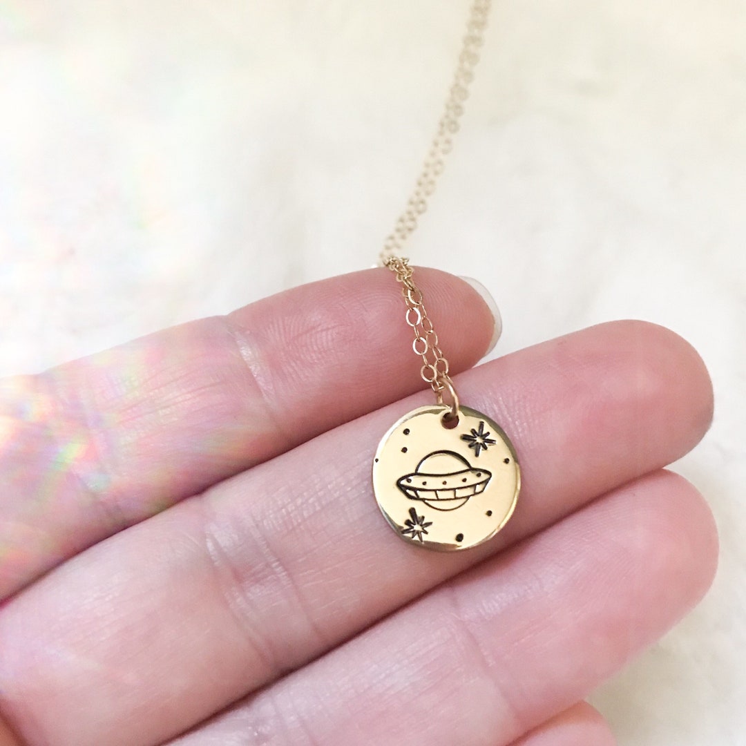 UFO Necklace Custom Necklace Hand Stamped Gift for Her - Etsy
