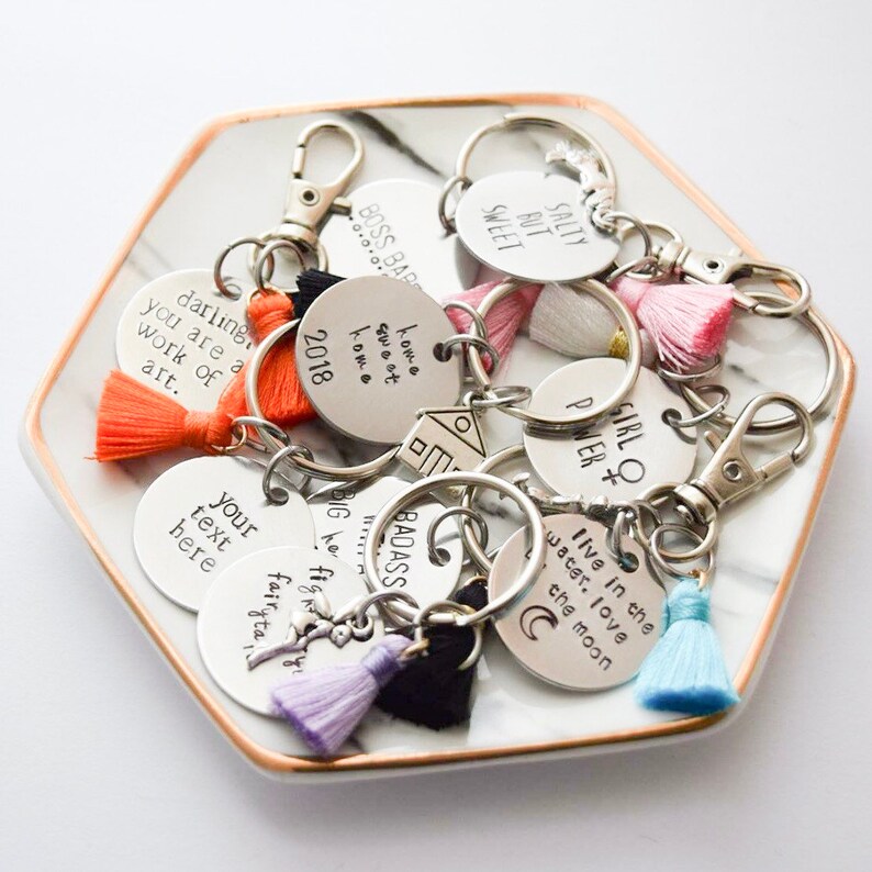 Custom Keychain Tassel Keychain Girl Power Hand Stamped | Etsy