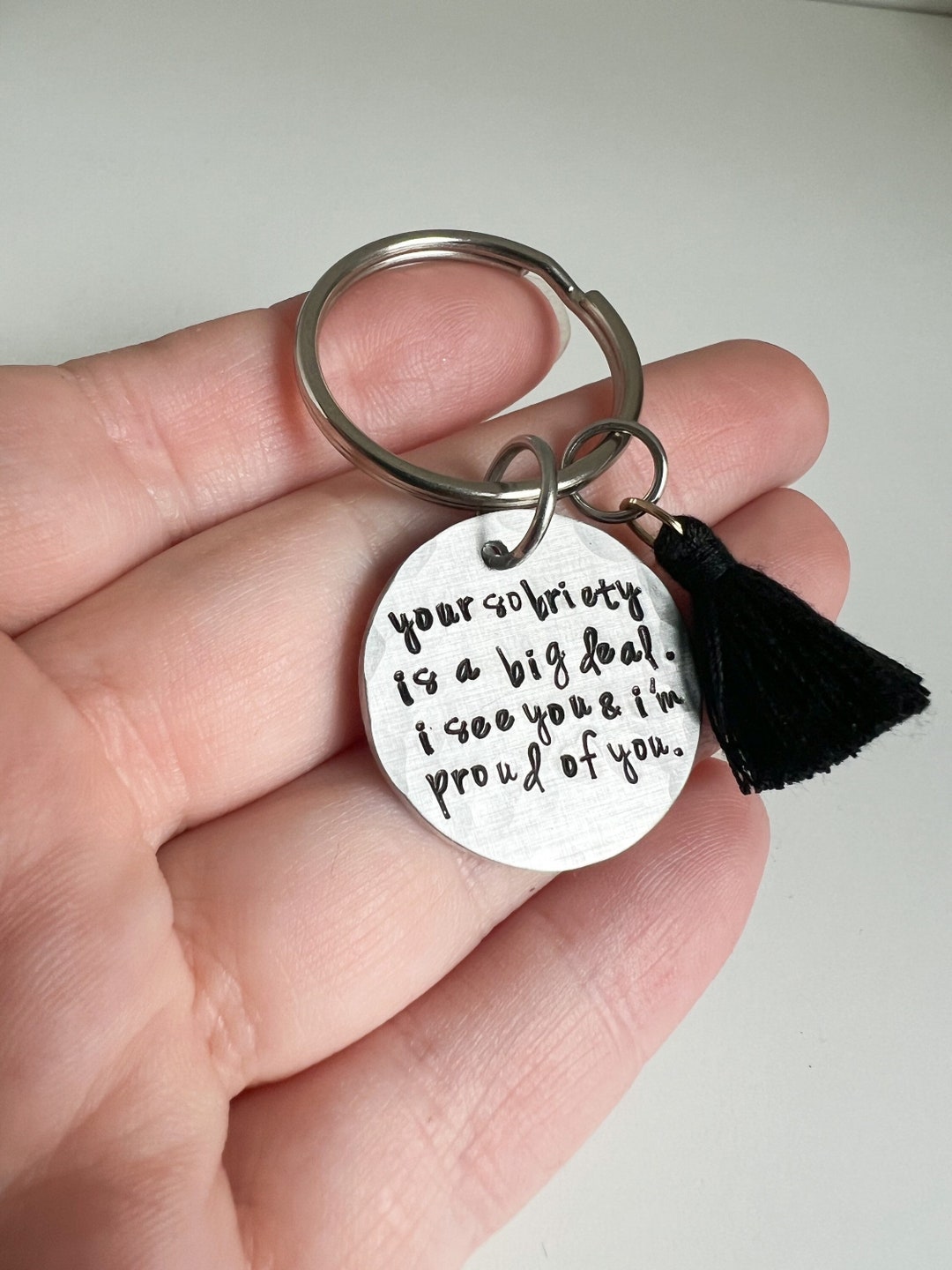 Sobriety Quote Keychain Tassel Key Ring Inspirational Gift Hand Stamped ...