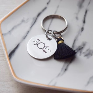 Triple Moon Goddess Keychain | Tassel Keychain | Hand Stamped | 90s ...