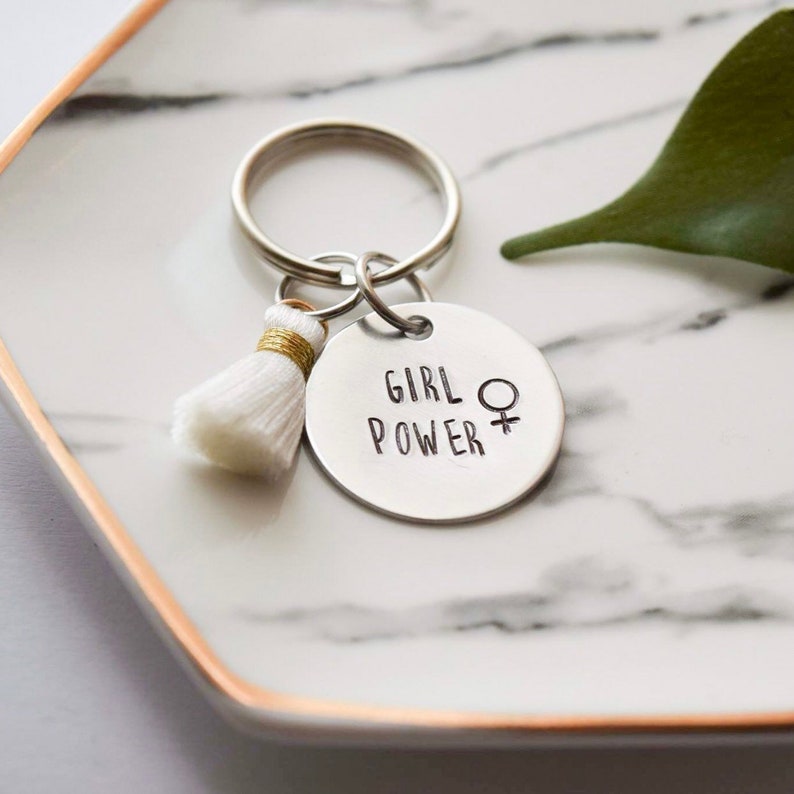 Custom Keychain Tassel Keychain Girl Power Hand Stamped | Etsy